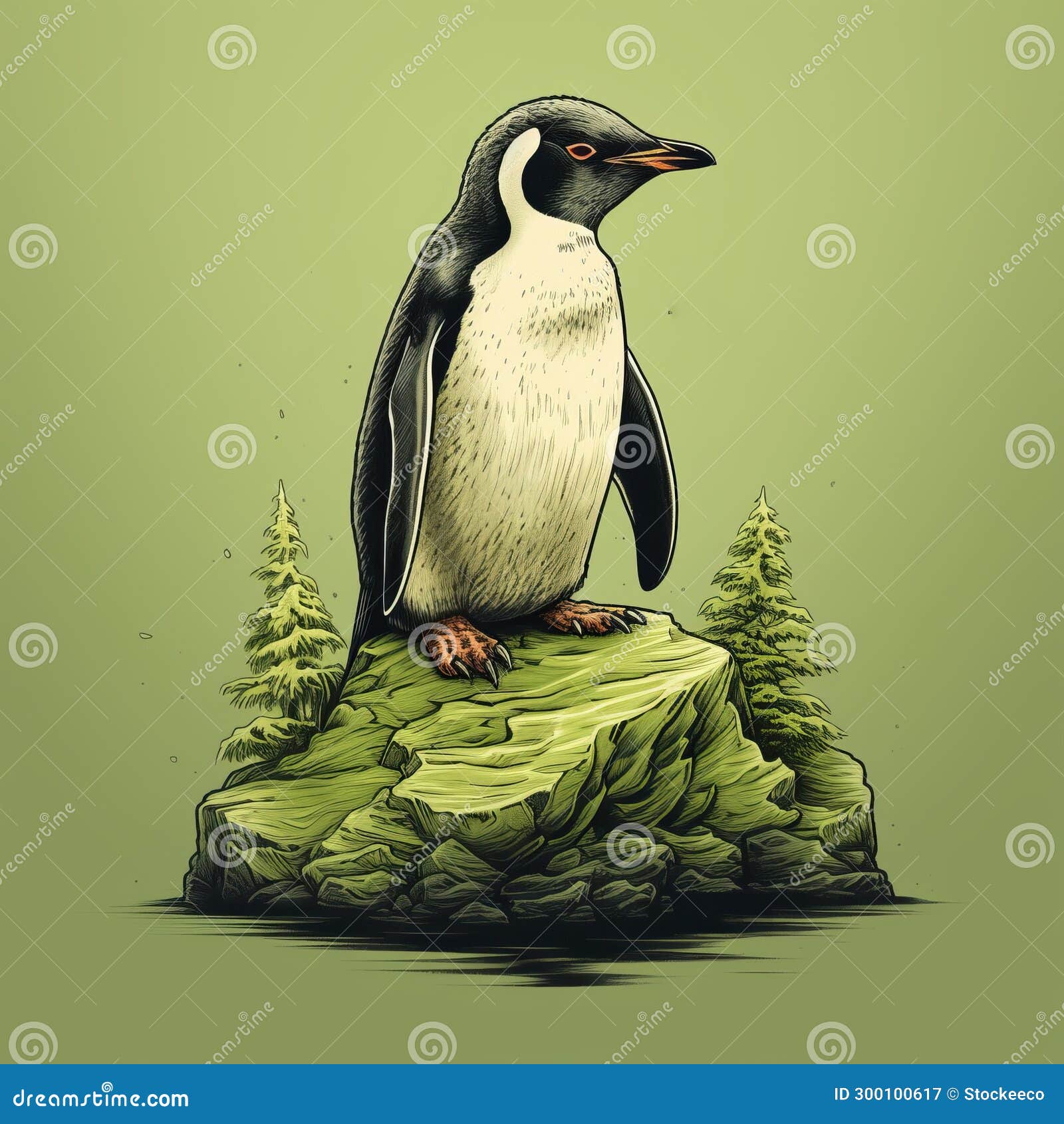 Hyper-detailed Illustration of a Penguin in a Forest Stock Illustration ...