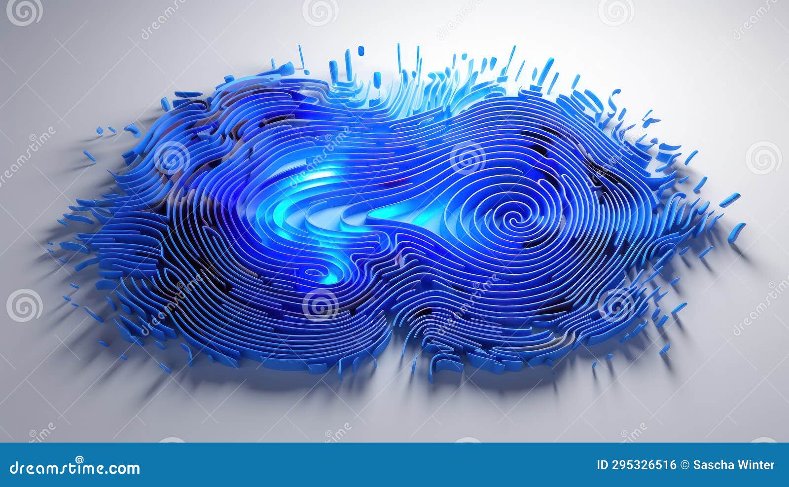 Hyper-Detailed Neon Blue Fingerprint Pattern on White Background Stock ...