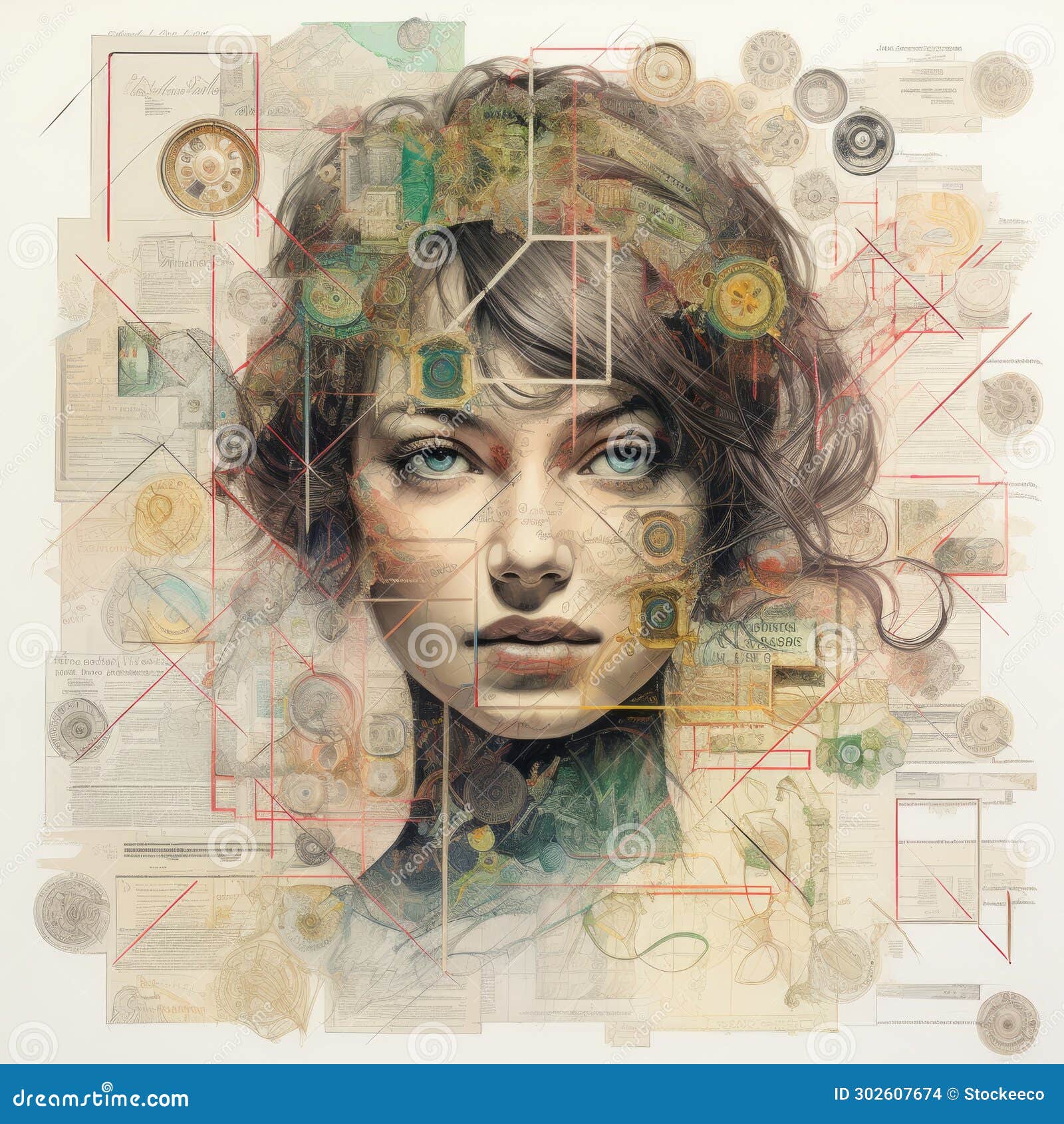 Hyper-detailed Portrait: Elegant Mixed Media Marvel with Mathematical ...