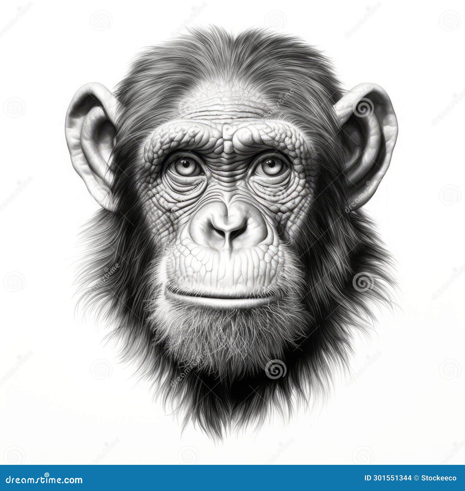 Realistic Hyper-detailed Chimp Drawing on White Background Stock ...