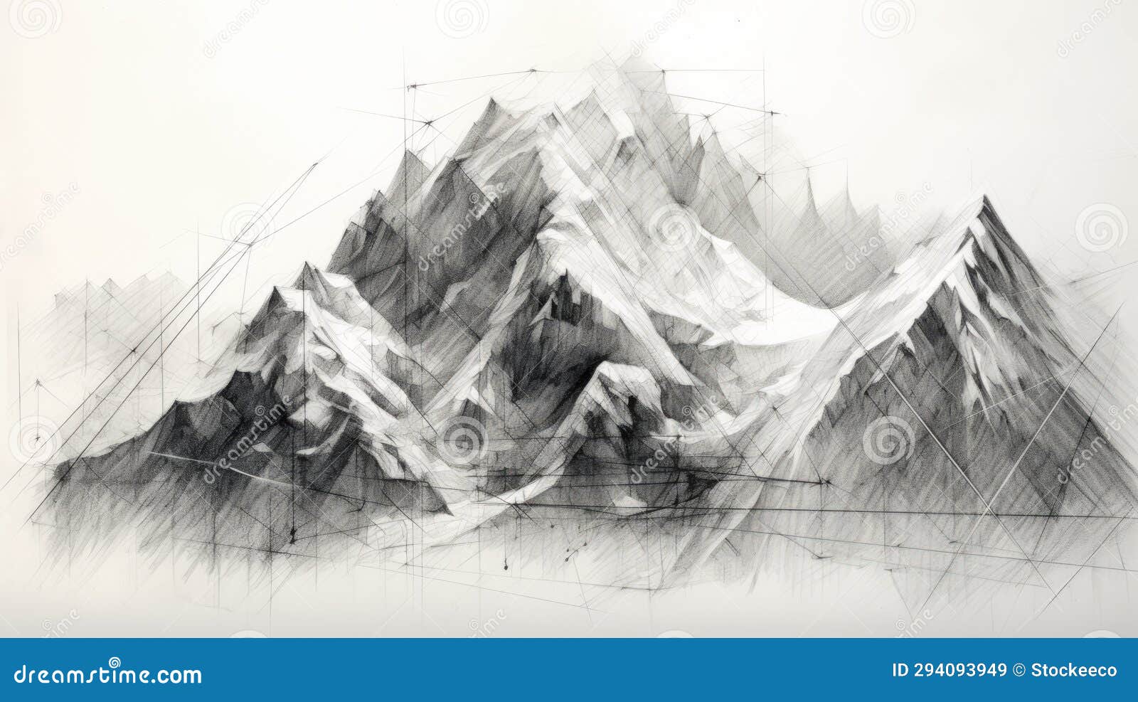 Hyper-detailed Rendering of Mountains with Architectural Sketches Stock ...