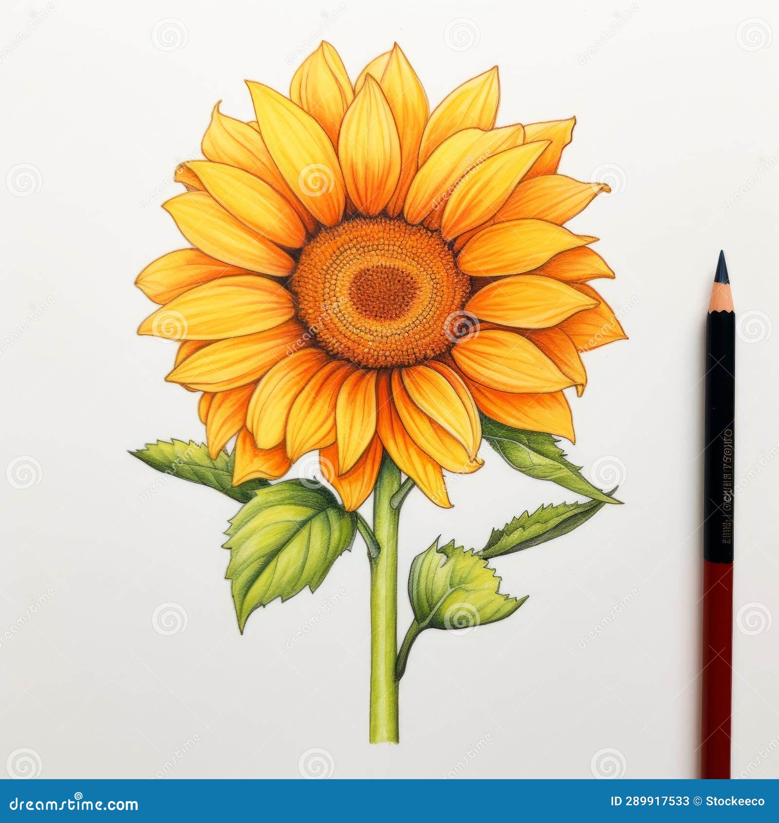 Hyper-detailed Sunflower Drawing with Watercolor Pencil Stock ...