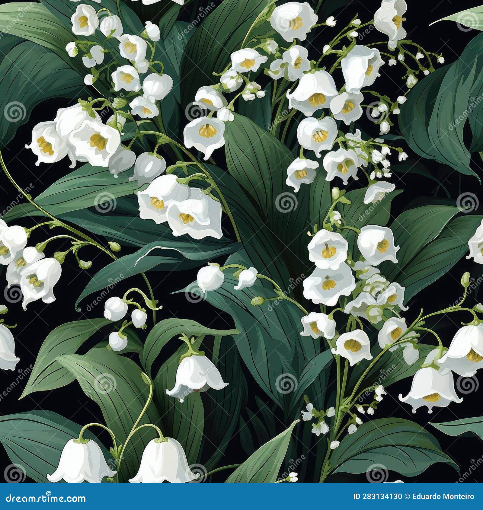 Hyper-detailed White Lily of the Valley Pattern on a Dark Background ...