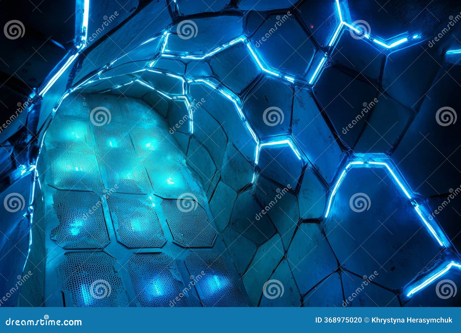 Futuristic Underground Escalator Tunnel With Modern Circular Lighting ...