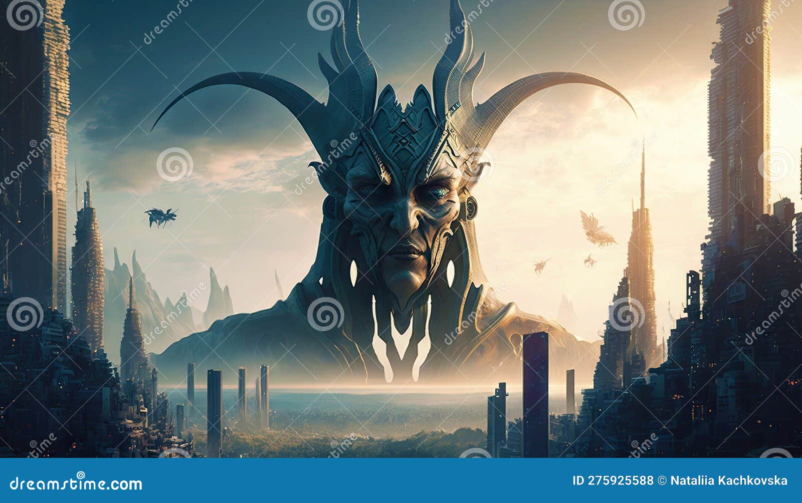 Hyper Realistic Alien Metropolis With Giant Statue Royalty-Free ...