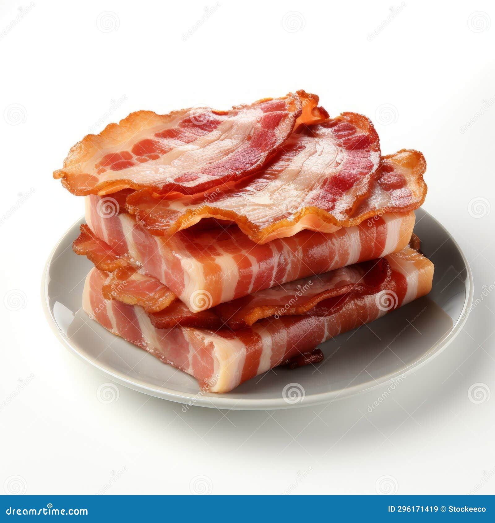 Hyper-realistic Bacon Stacked on White Plate - Low Resolution Digital ...