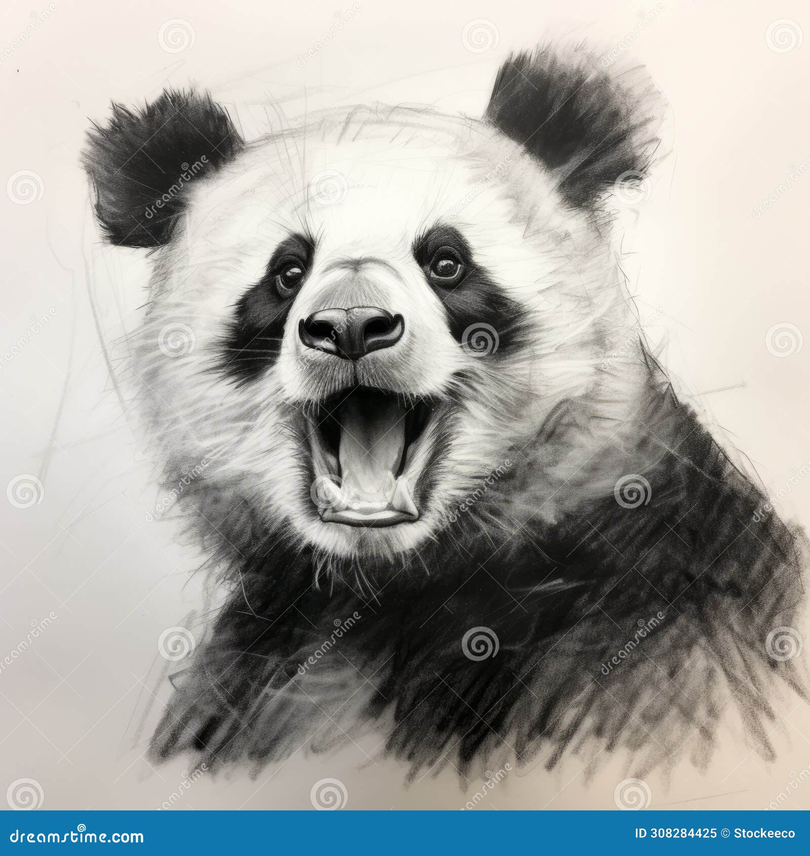 Hyper-realistic Black and White Panda Bear Portrait Sketch Stock ...