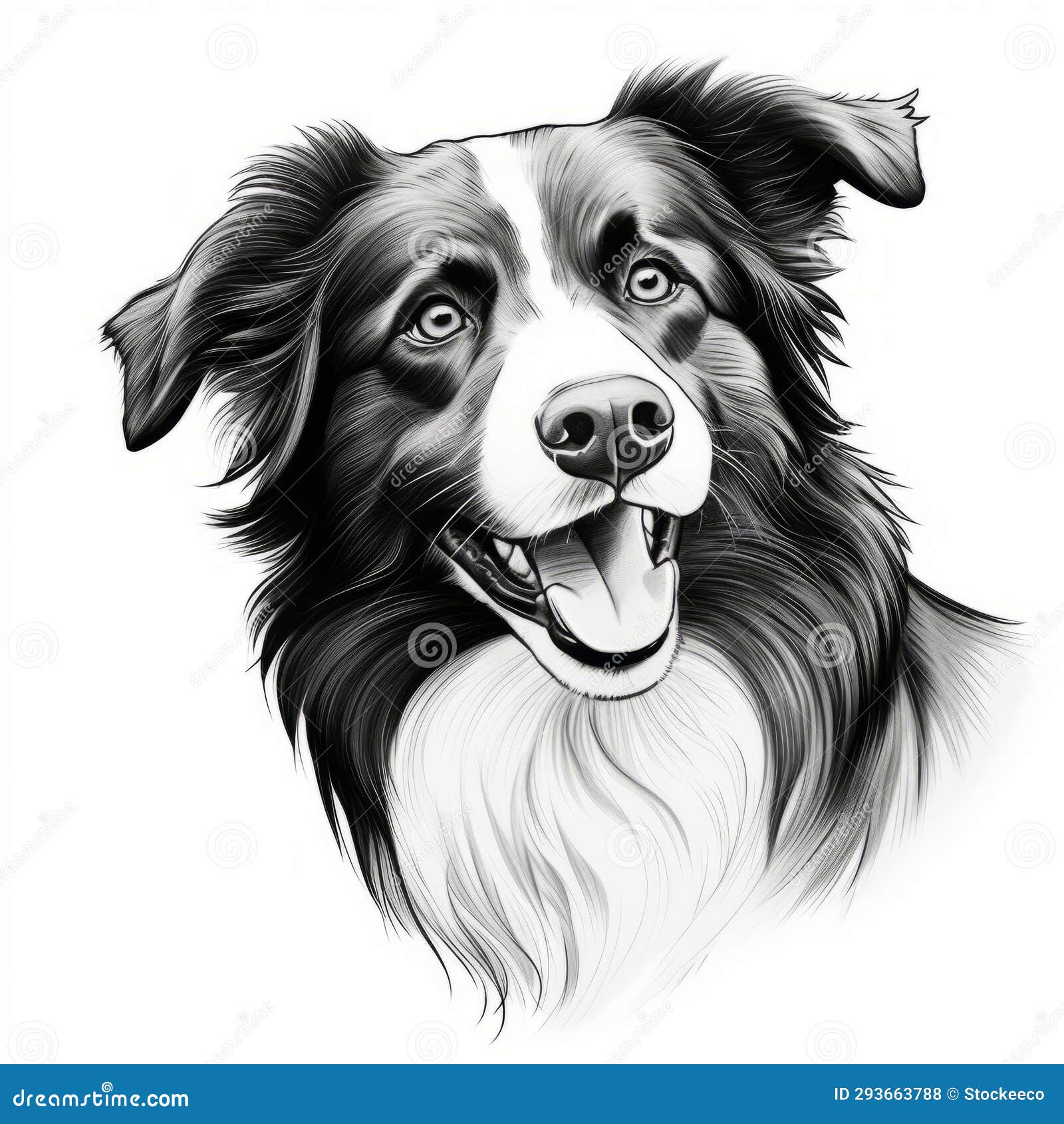 Hyper-realistic Border Collie Drawing On White Background Stock ...