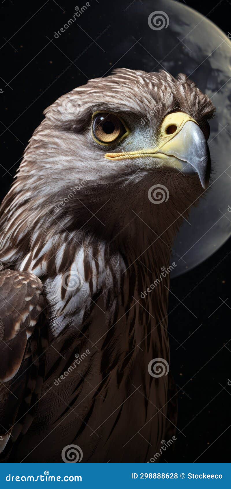 Hyper-realistic Brown Eagle Illustration with Full Moon Stock ...