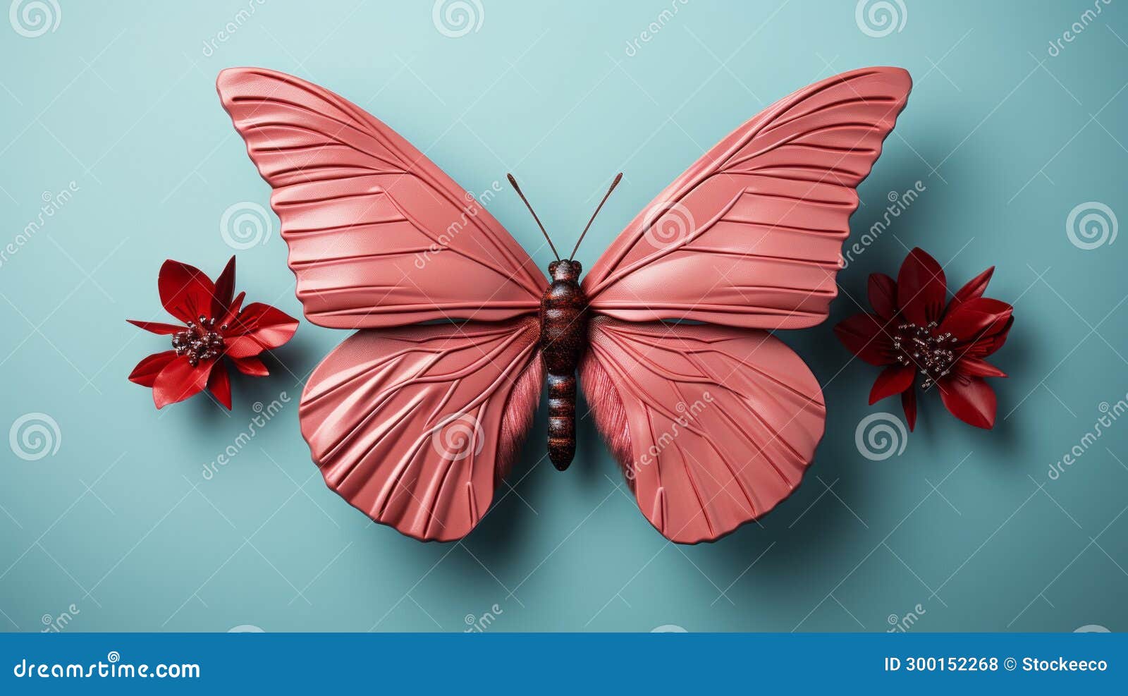 Hyper-realistic Butterfly and Flower Sculptural Installations on Blue ...