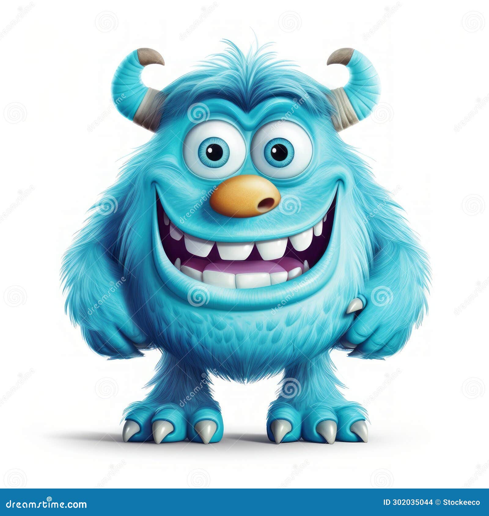 Hyper-realistic Cartoon Blue Monster with a Playful Smile Stock ...