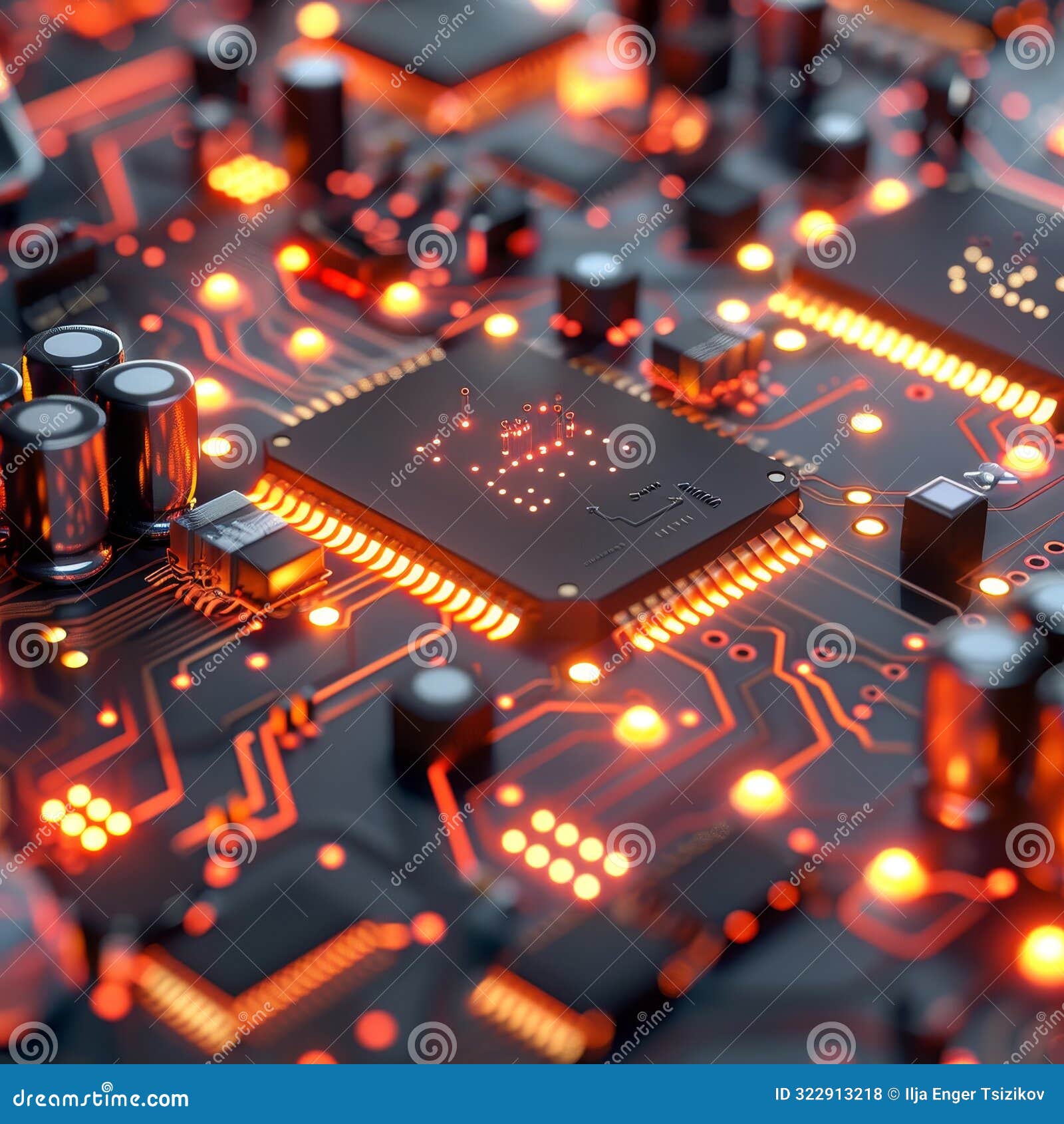 Hyper Realistic Close Up of Computer Chip with Glowing Circuits for ...