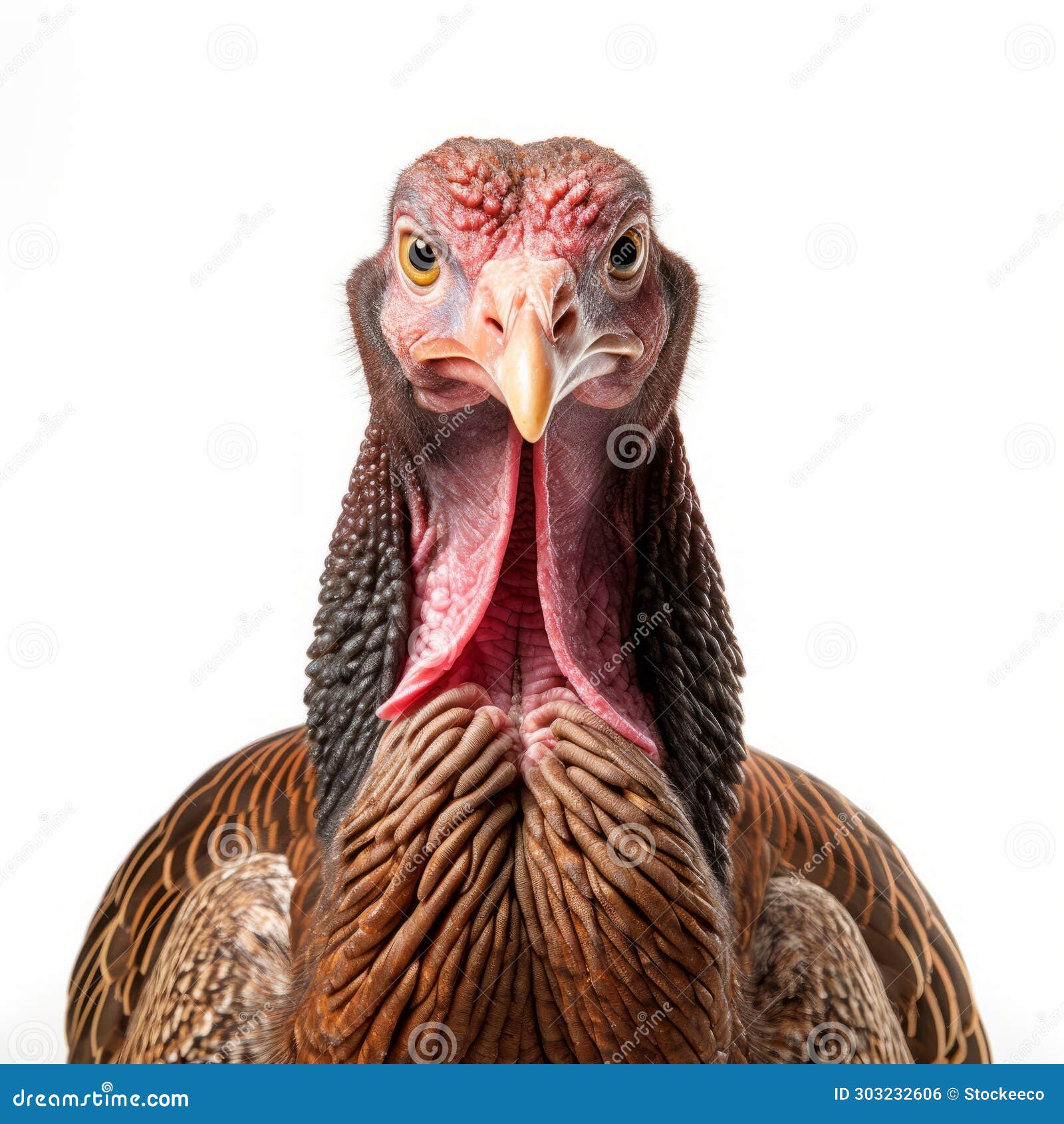 Hyper-realistic Close-up of Turkey with Red Head on White Background ...