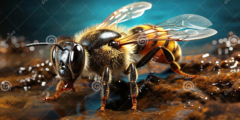 Hyper Realistic Closeup Bee Insect Stock Illustration - Illustration of ...
