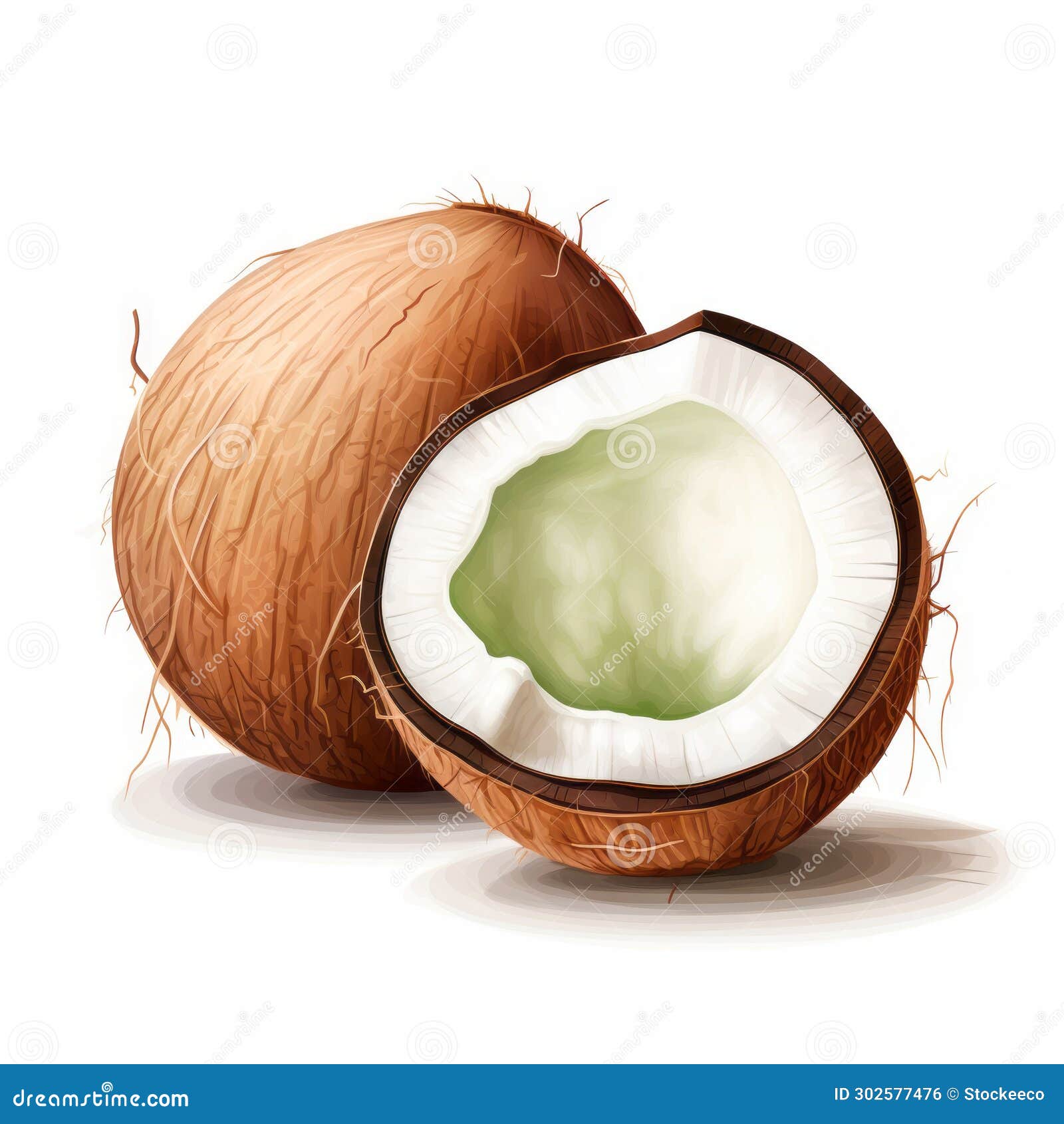 Hyper-realistic Coconut Illustration on White Background Stock ...