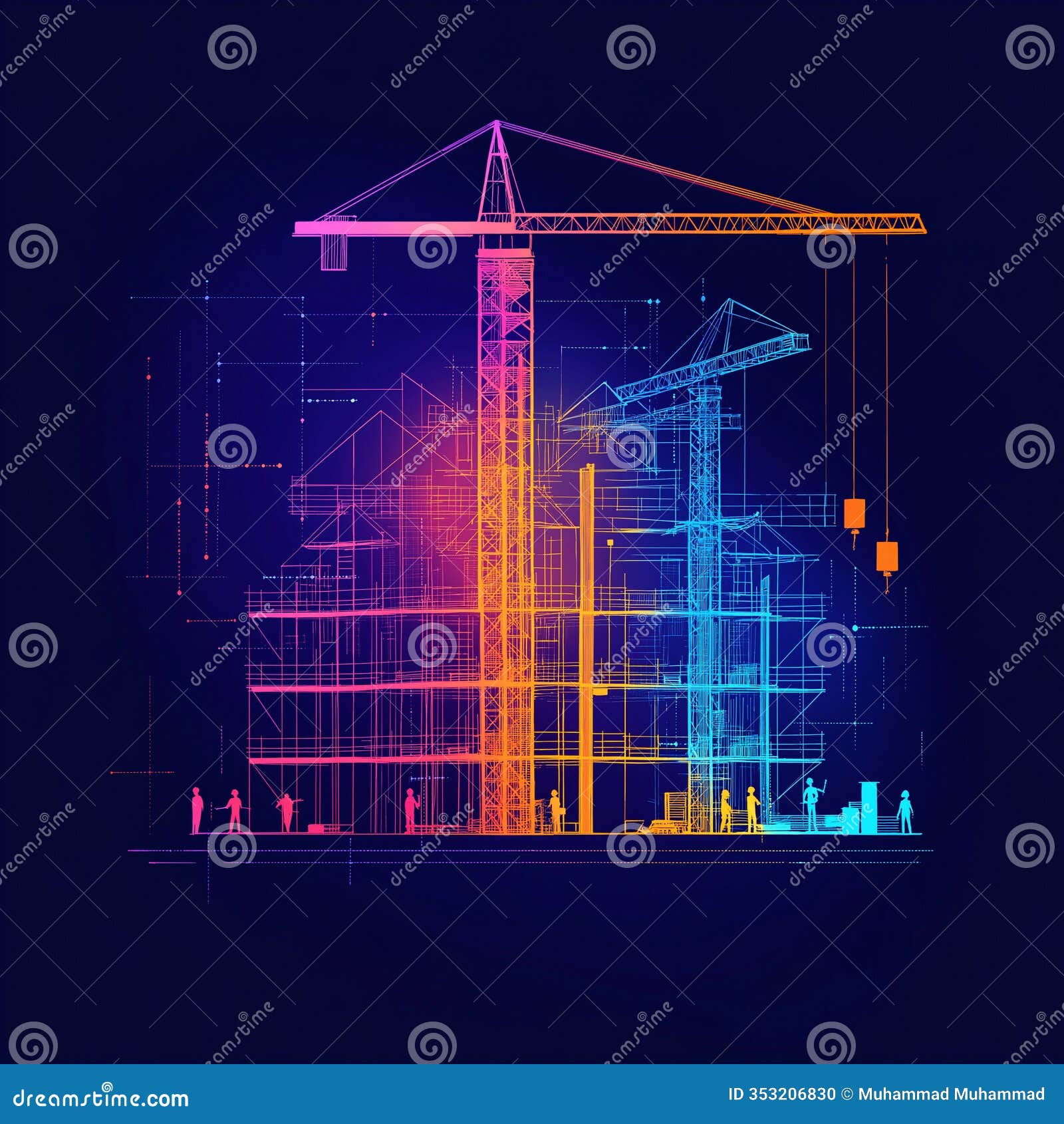 Hyper-Realistic Construction Site Advertisement with Blueprints and ...