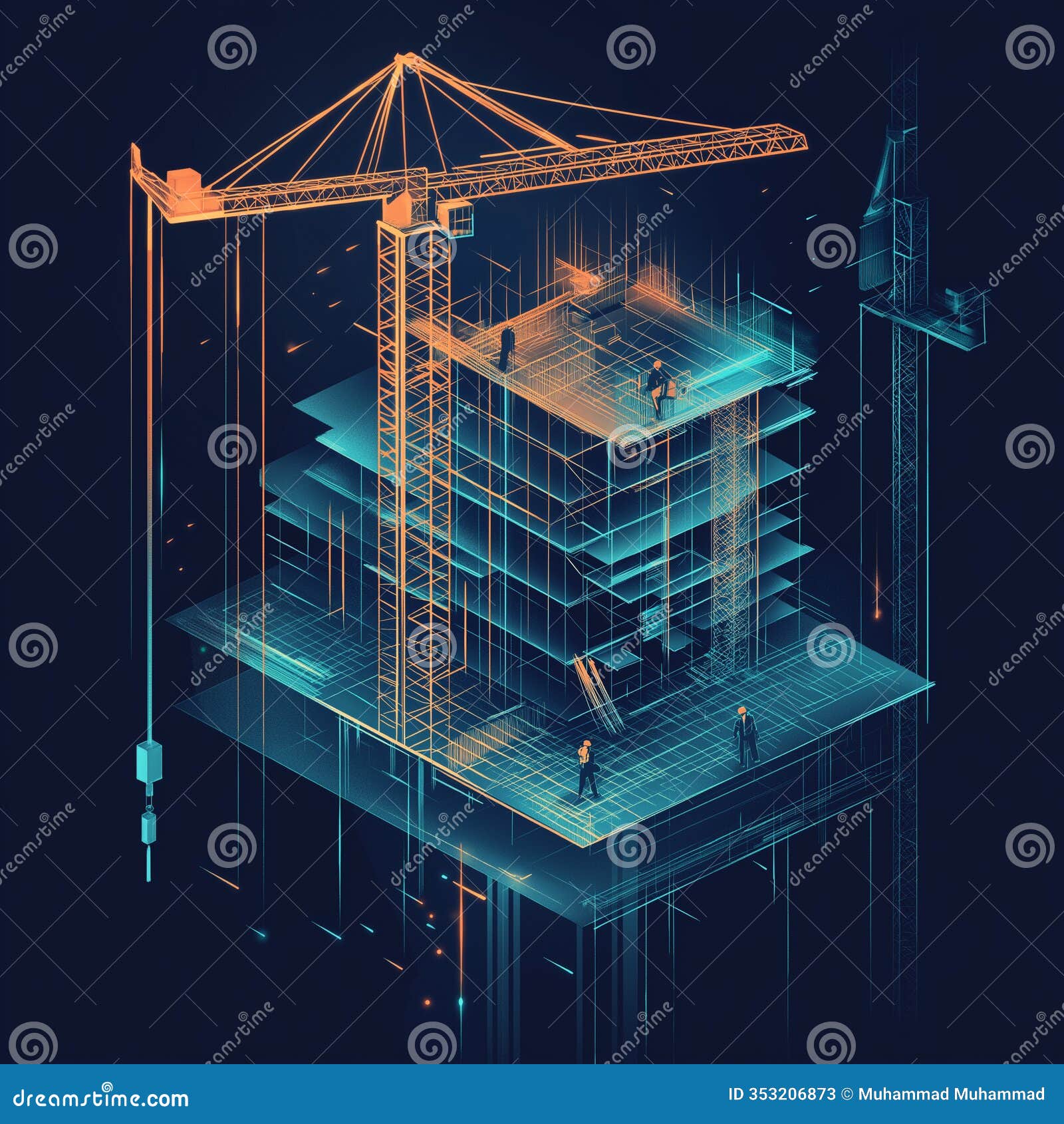 Hyper-Realistic Construction Site Advertisement with Blueprints and ...