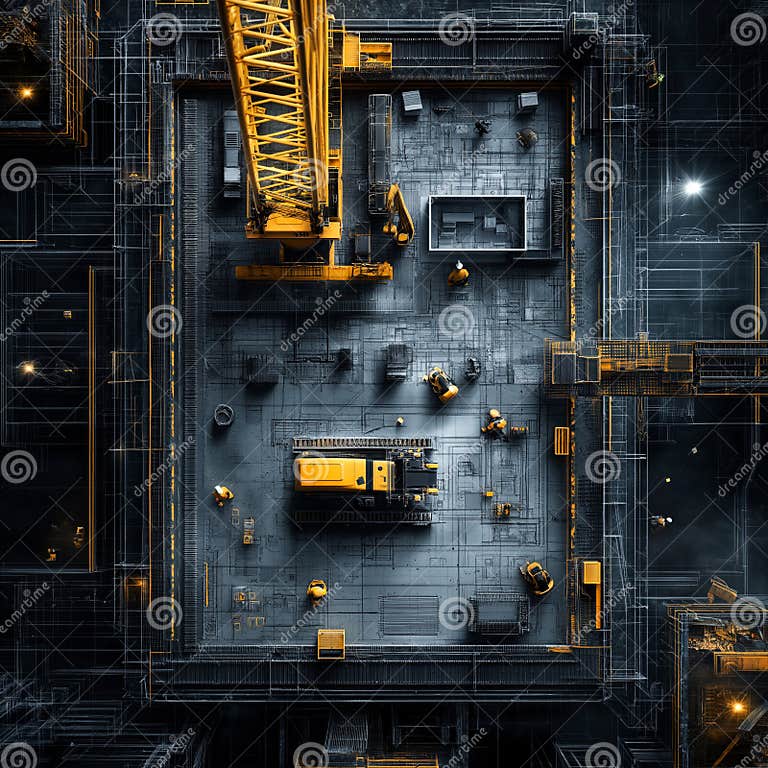 Hyper-Realistic Construction Site Advertisement with Blueprints and ...