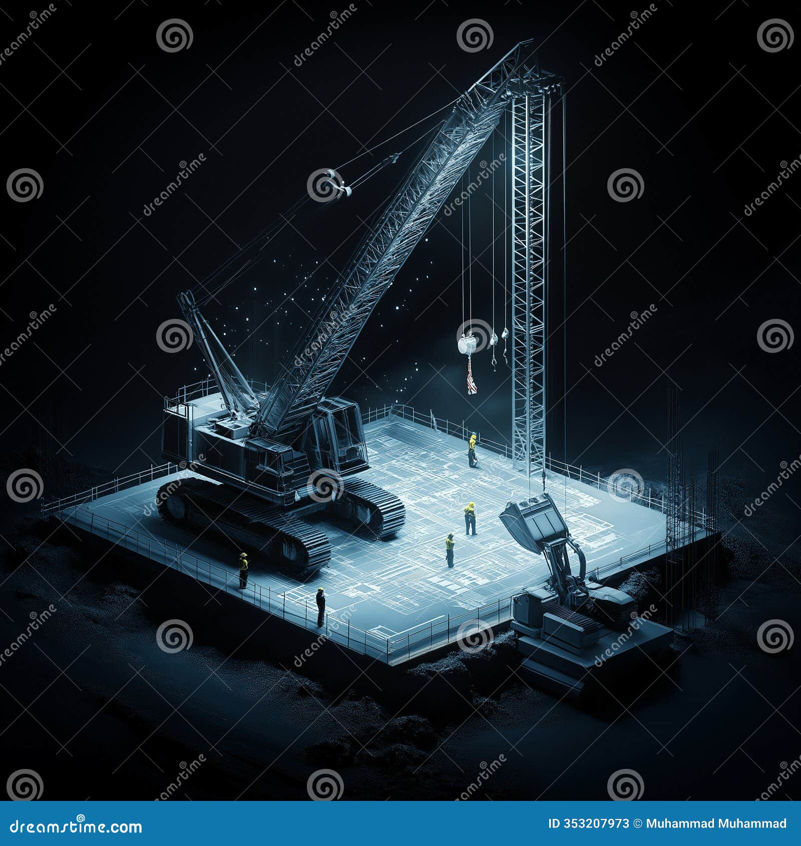 Hyper-Realistic Construction Site Advertisement with Blueprints and ...