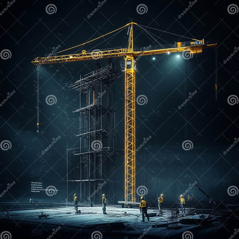 Hyper-Realistic Construction Site Advertisement with Blueprints and ...