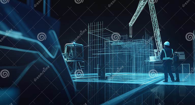 Hyper-Realistic Construction Site Advertisement with Blueprints and ...