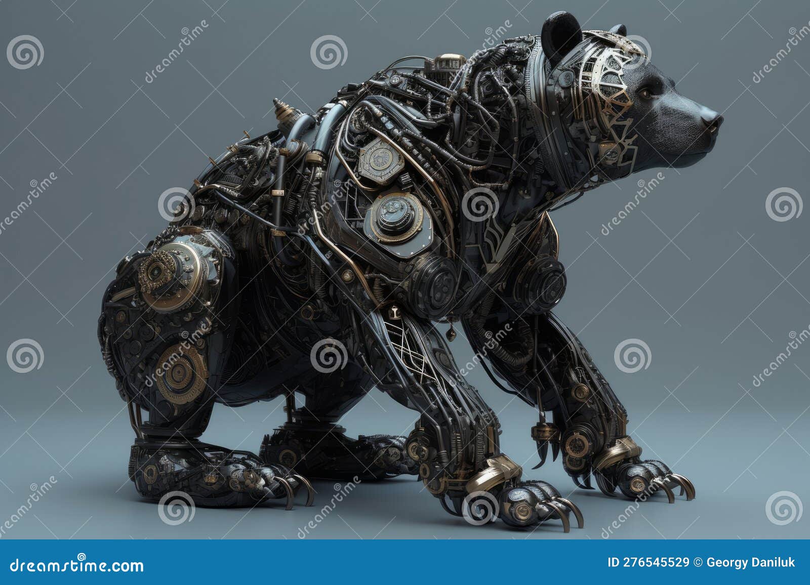 Hyper-realistic 3D Black Bear Robot: Rococo Style on White Background ...
