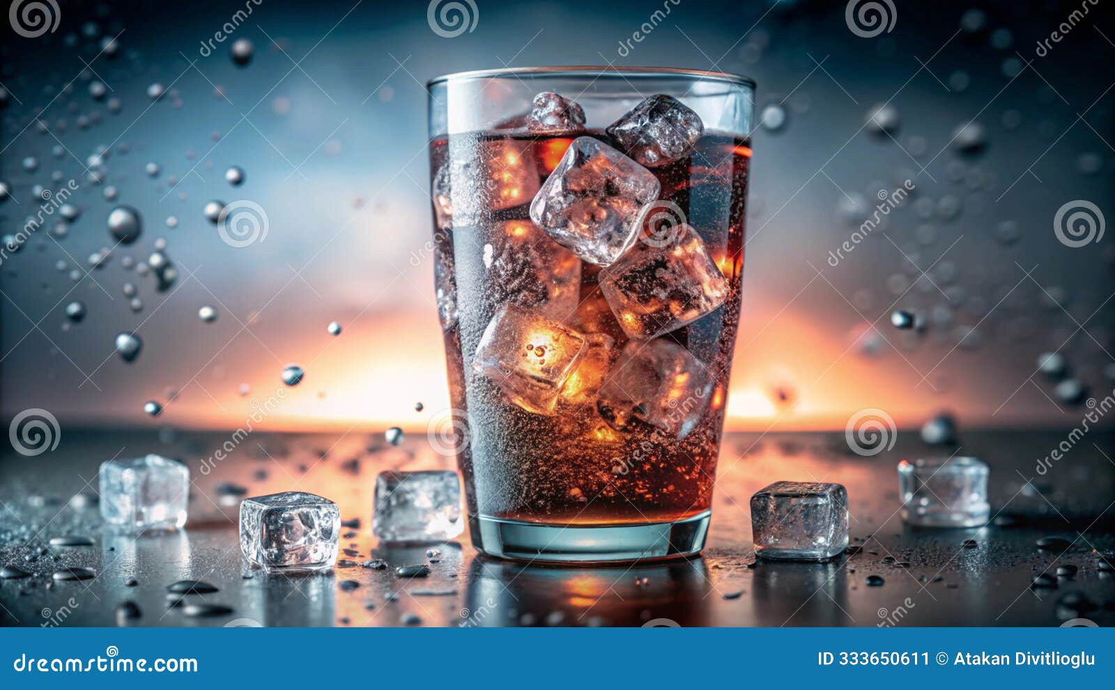Hyper-Realistic 3D Render of a Cold Sparkling Drink with Ice Cubes ...
