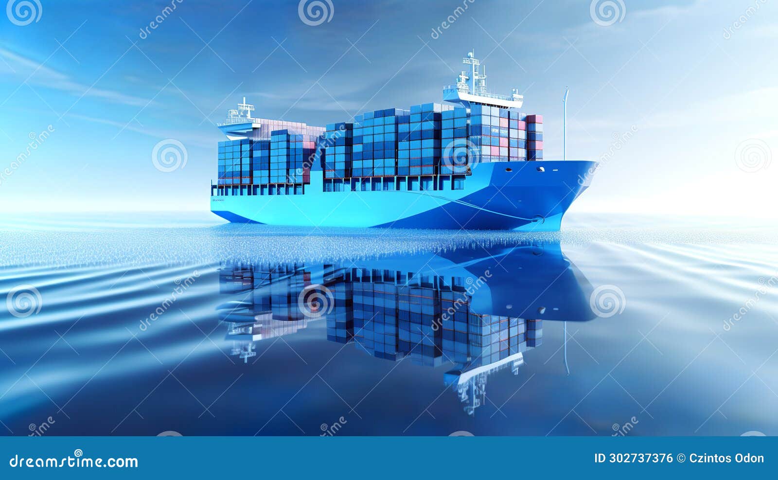 A Hyper-realistic 3D Rendering of a Massive Container Ship at Sea ...