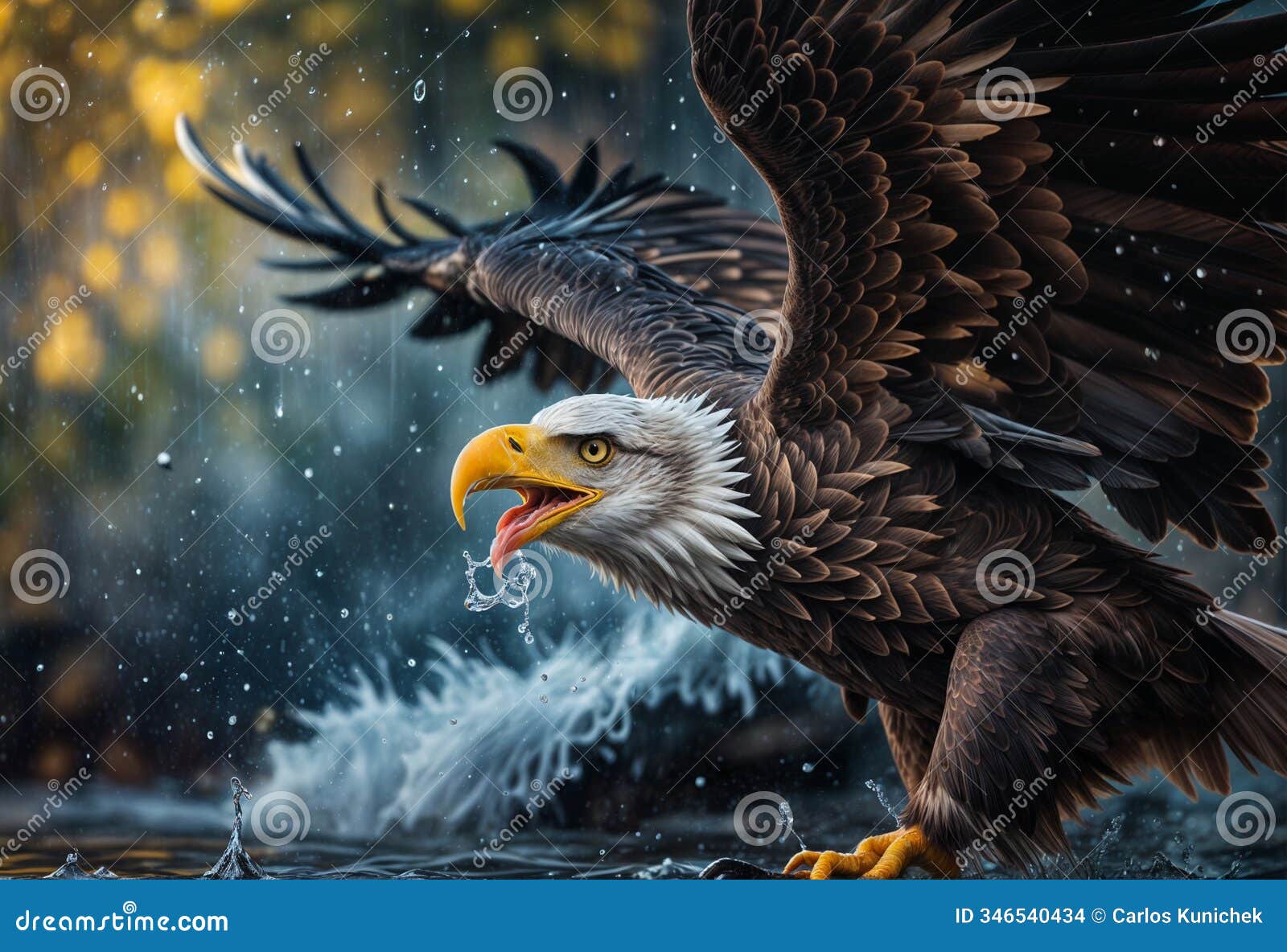 A Hyper Realistic Detailed Image Of A Bald Eagle Swooping On Water ...