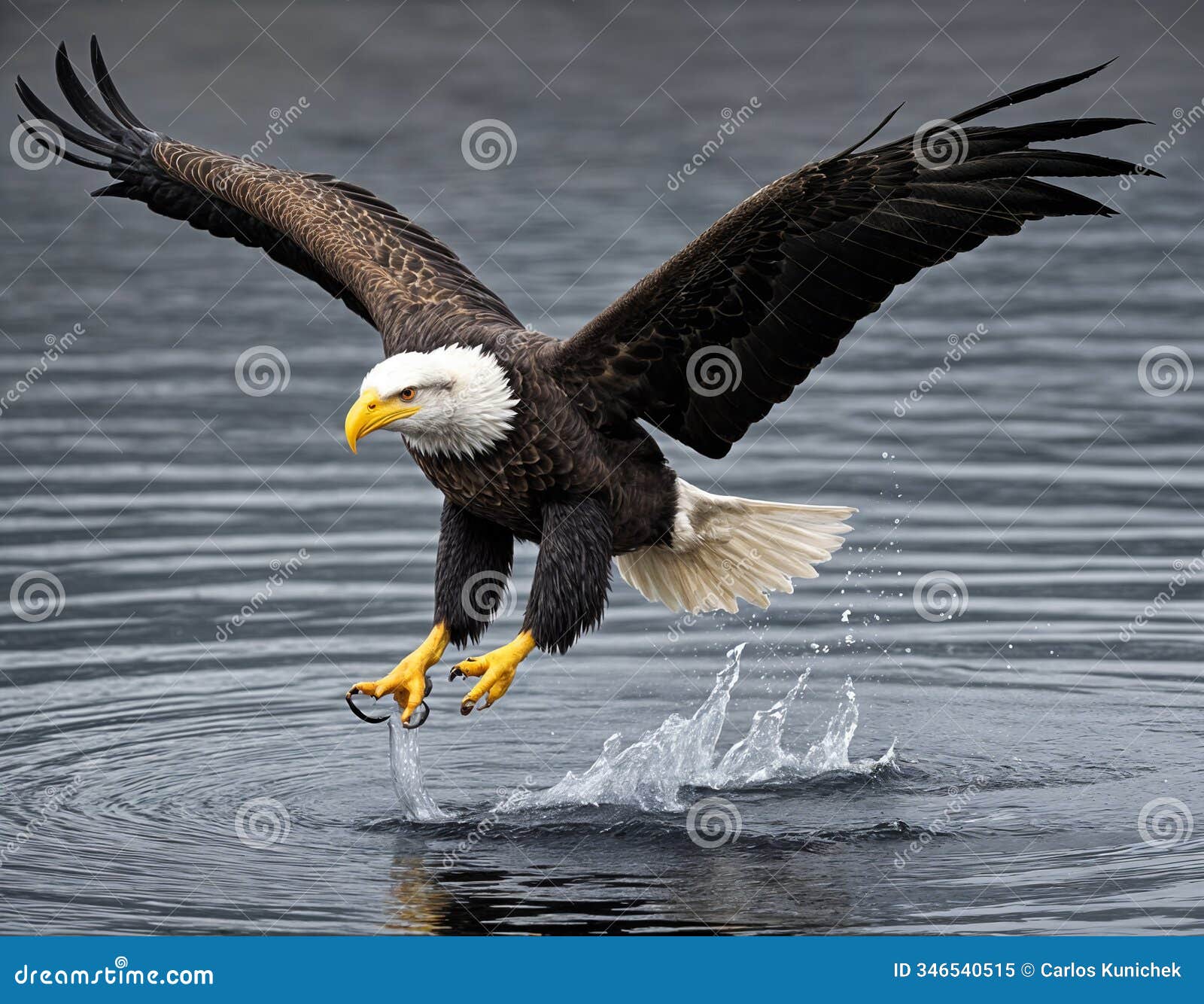 A Hyper Realistic Detailed Image Of A Bald Eagle Swooping On Water ...