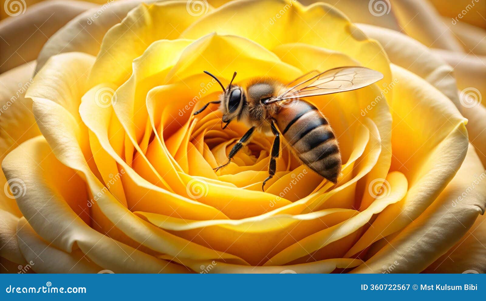 Hyper-realistic Digital Art of Honey Bee Resting on a Delicate Yellow ...