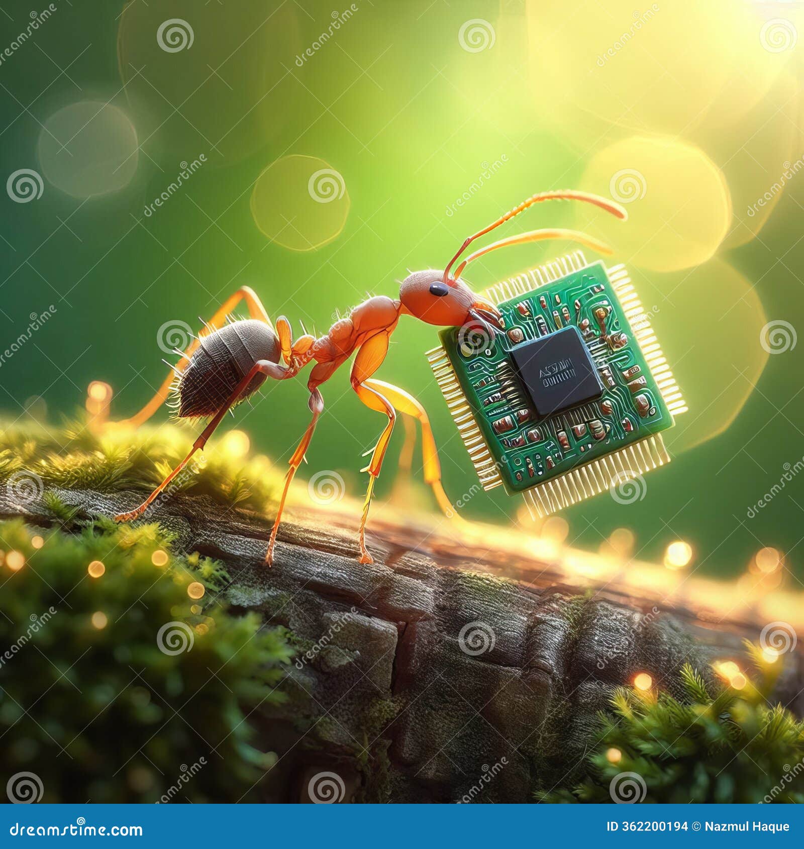 A Hyper-realistic Digital Artwork of an Ant Carrying a Microchip. Stock ...