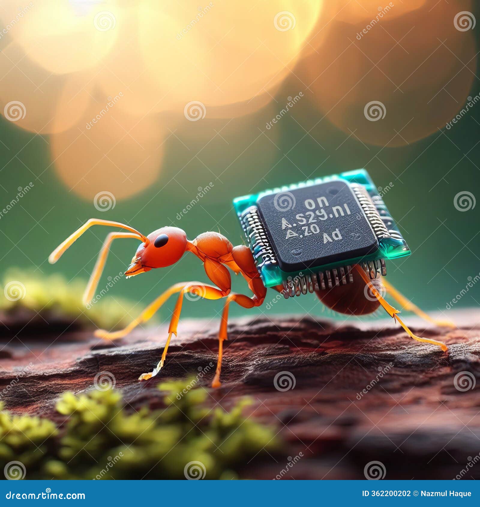 A Hyper-realistic Digital Artwork of an Ant Carrying a Microchip. Stock ...