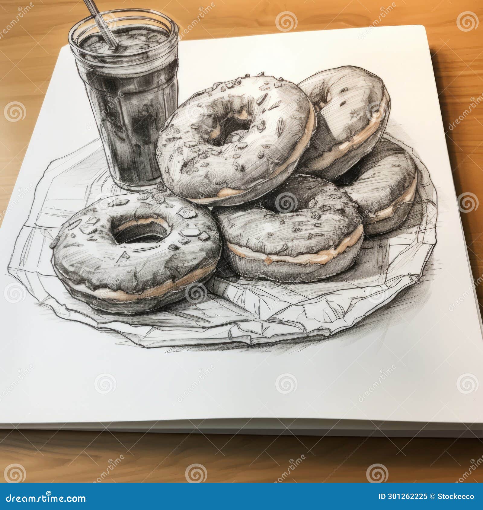 Hyper-realistic Donut and Coffee Drawing with Forced Perspective Stock ...
