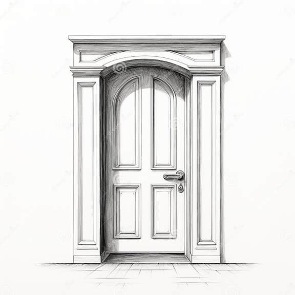 Hyper-realistic Door Sketch on White Background Stock Illustration ...