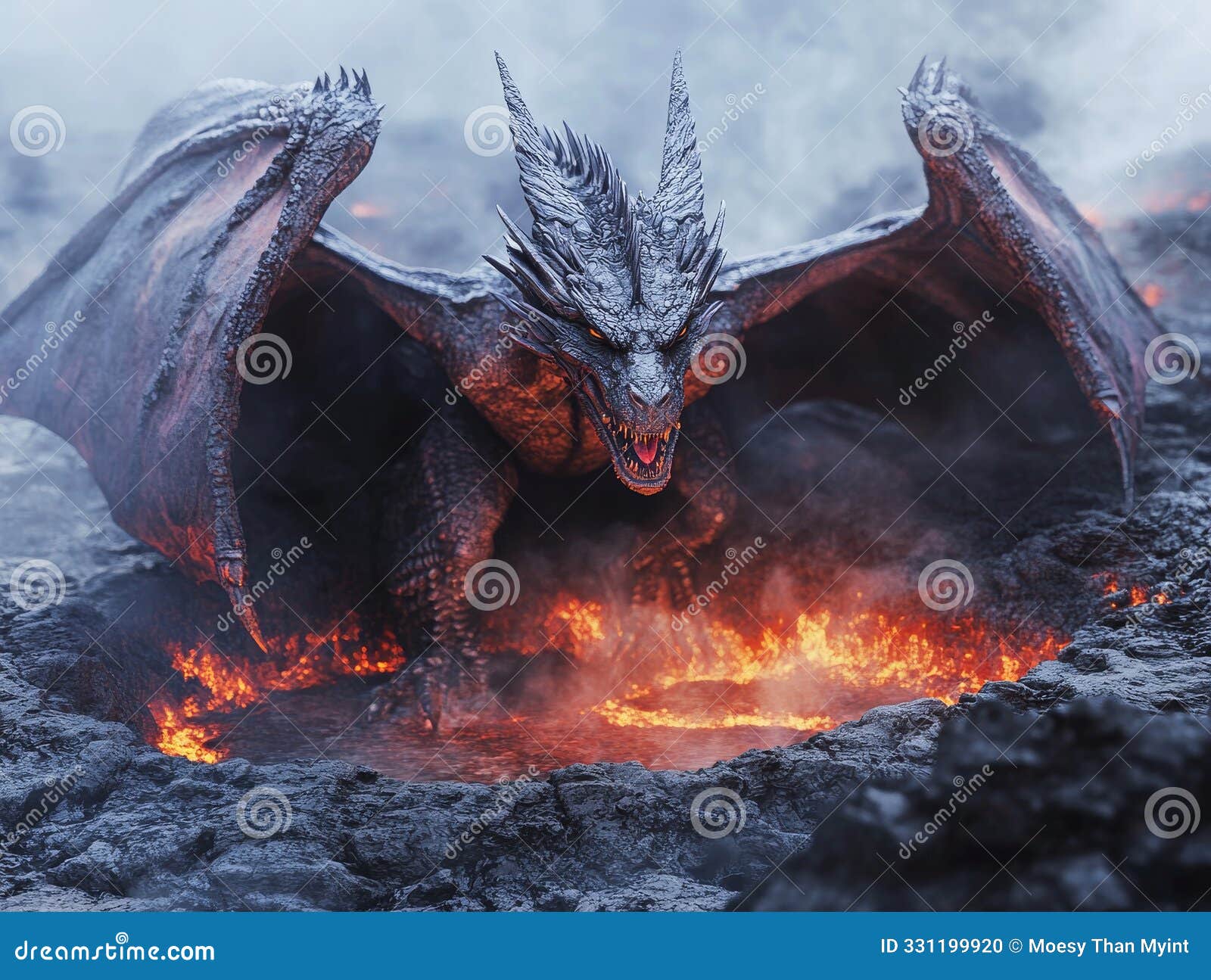 Hyper Realistic Dragon Emerging From Volcanic Crater Royalty-Free Stock ...