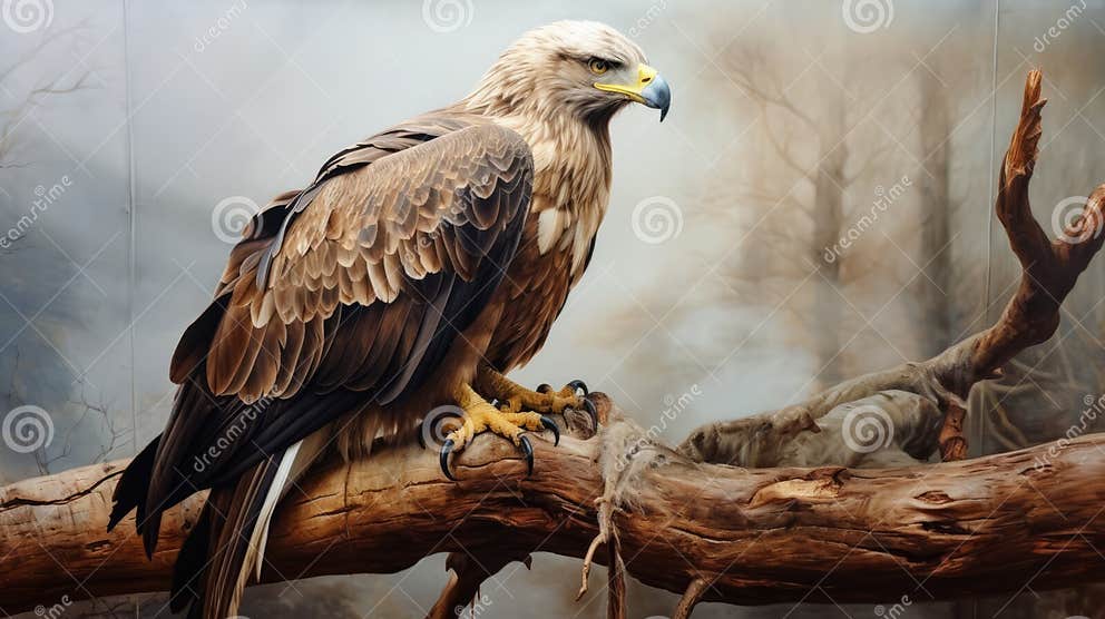 Hyper-realistic Eagle Illustration on Tree Branch Stock Illustration ...