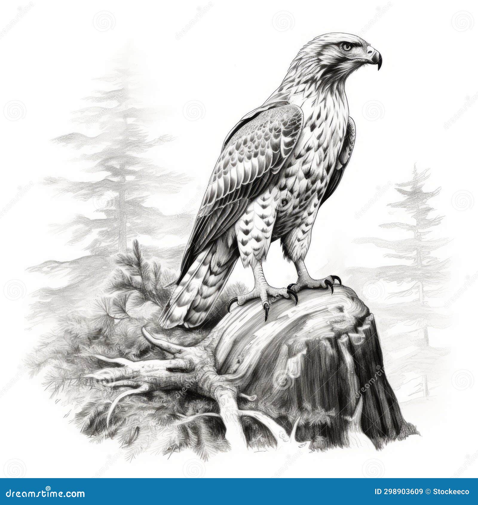 Hyper-realistic Eagle Sketch On Old Log - Monochromatic Forest ...