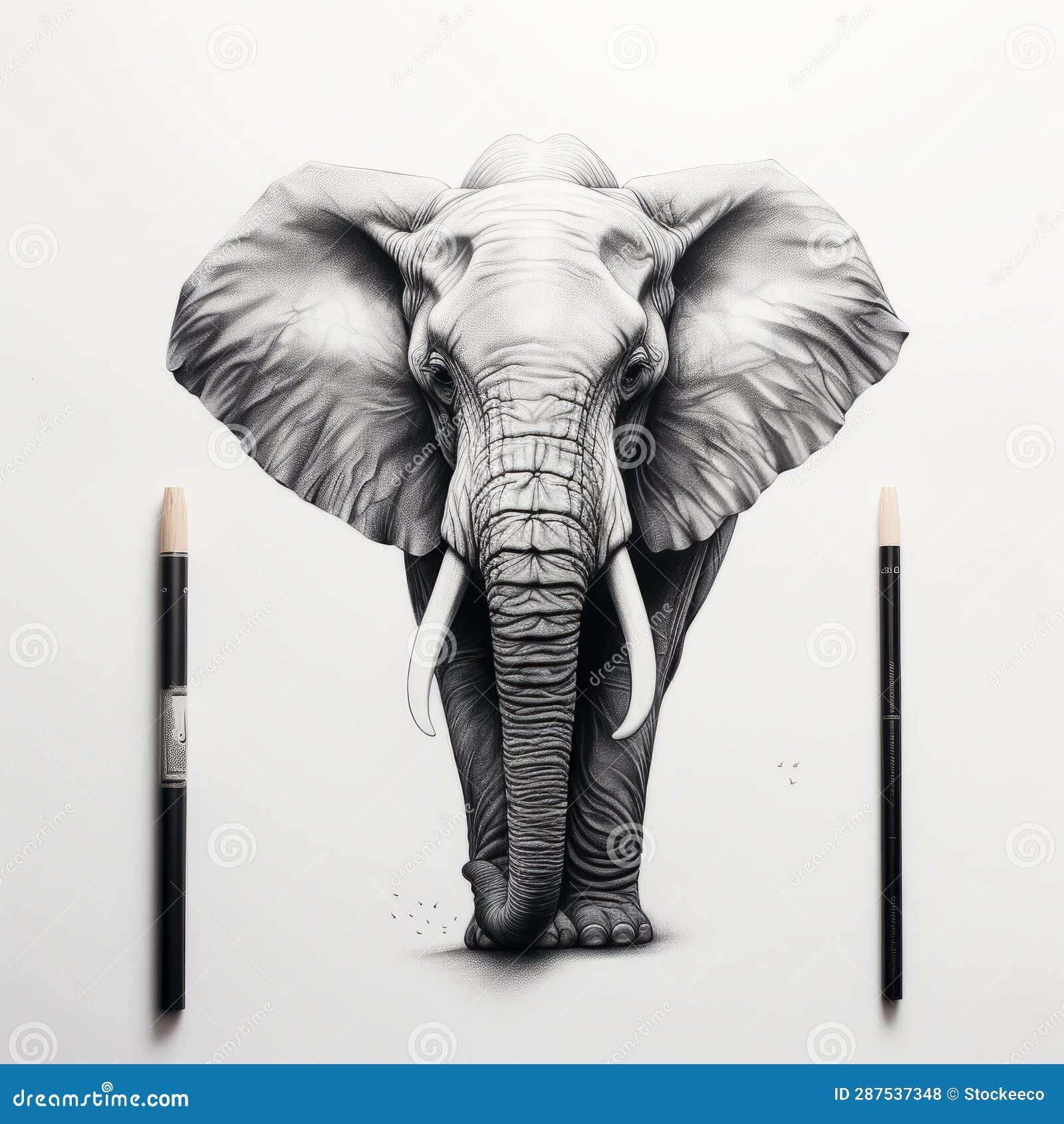 Hyper-realistic Elephant Drawing with Detailed Shading and Minimalistic ...