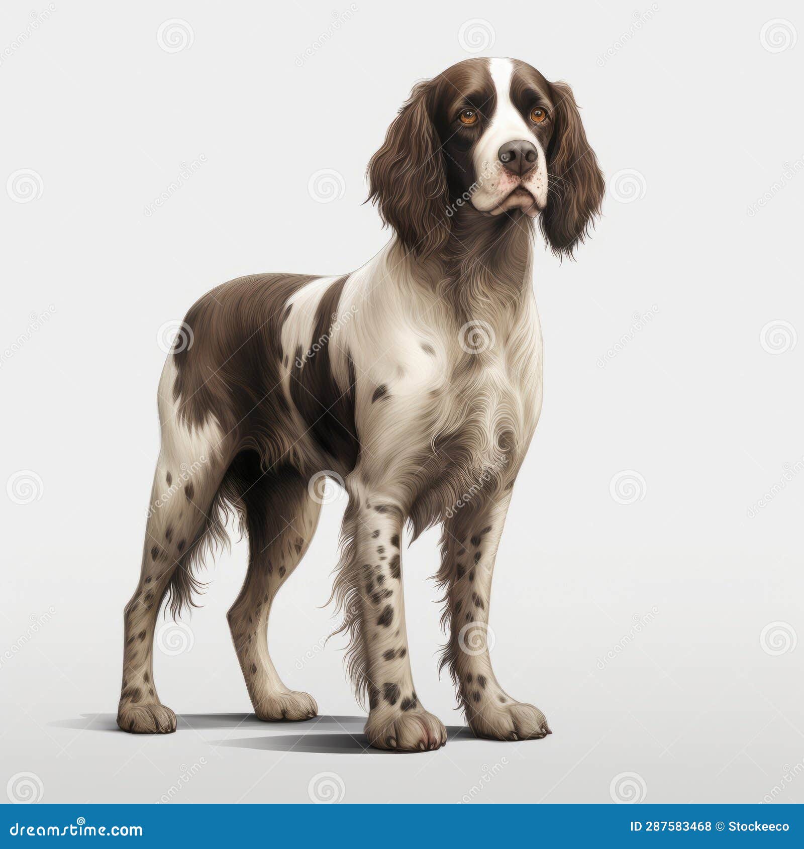 Hyper-realistic English Springer Spaniel Standing Illustration on White ...