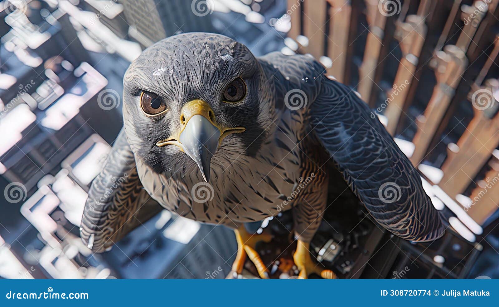 A Hyper-realistic Falcon Detective Perched Atop a Skyscraper, His Sharp ...