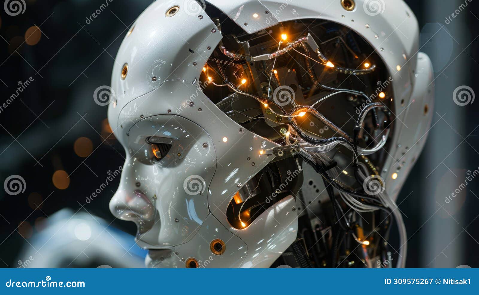 Realistic Female Android with Open Head Generative Ai Stock ...