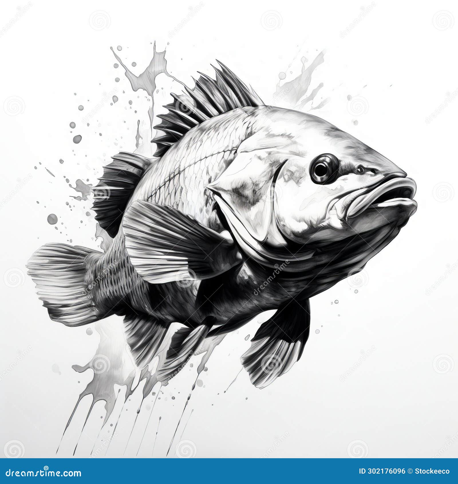 Hyper-realistic Fish Illustration with Monochrome Portraits Stock ...