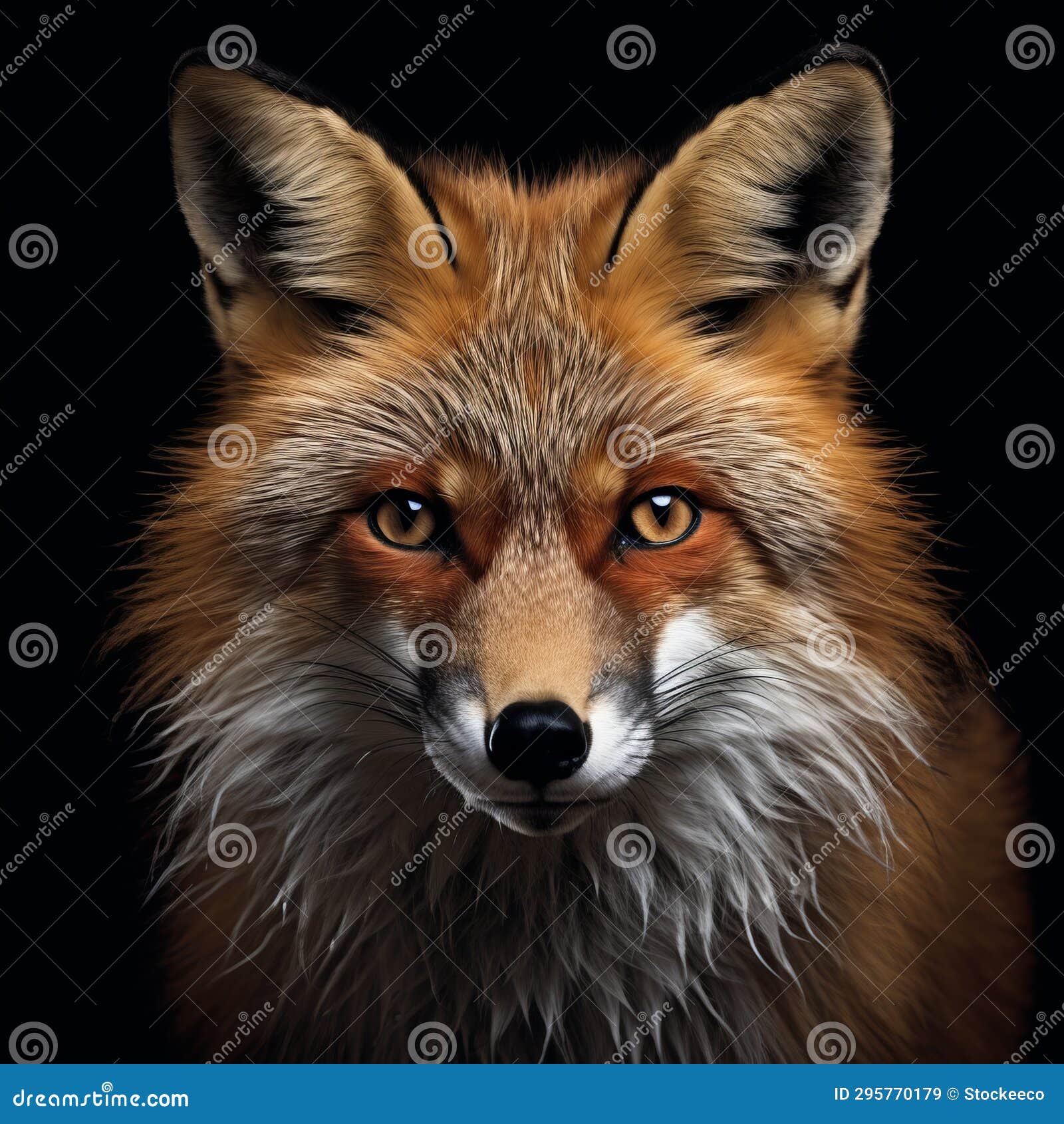 Hyper-realistic Fox Face Illustration on Black Background Stock ...