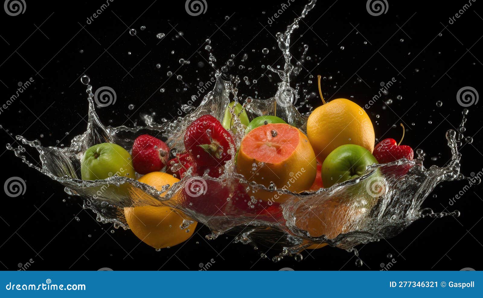 Hyper Realistic Fruit Falling in Water Flow, Motion, Crystals ...