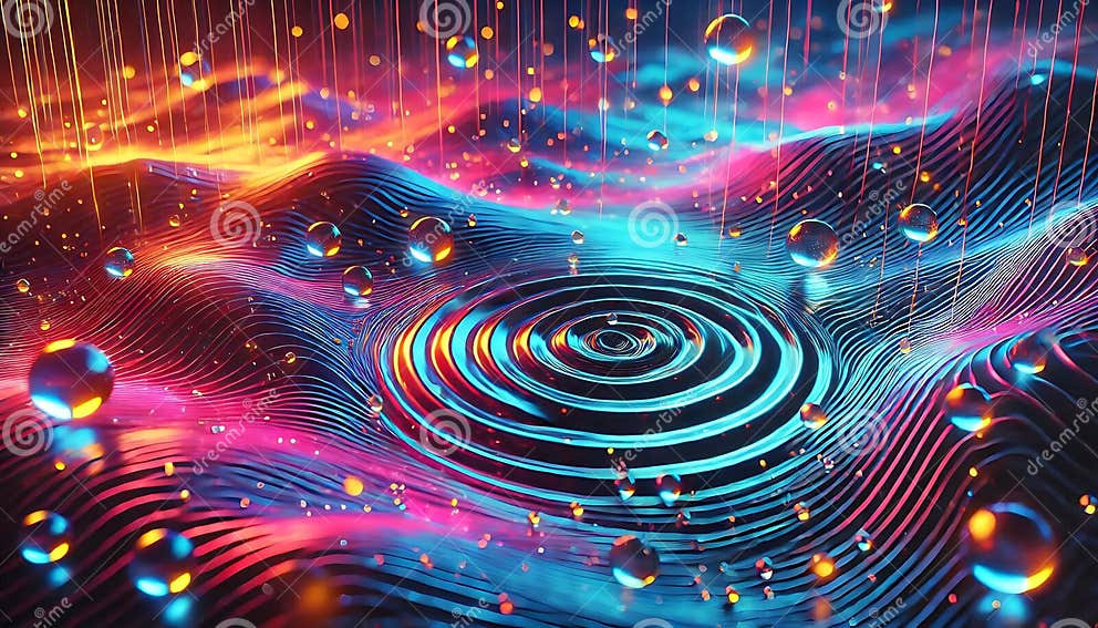 Hyper-realistic Glowing Raindrops on a Smooth, Vibrant Neon Surface ...