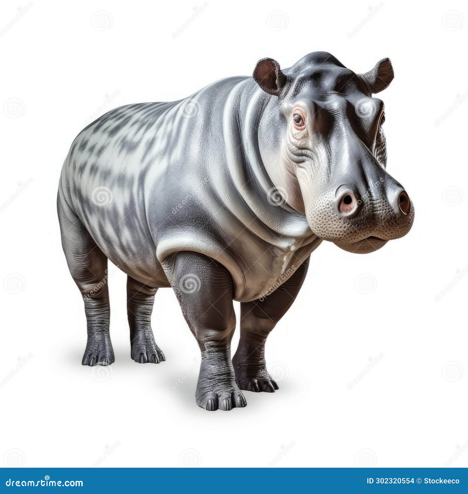 Hyper-realistic Grey and White Toy Hippo Sticker on White Background ...