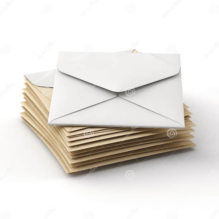 Hyper Realistic High Definition Envelope Stack on White Background Stock Illustration ...