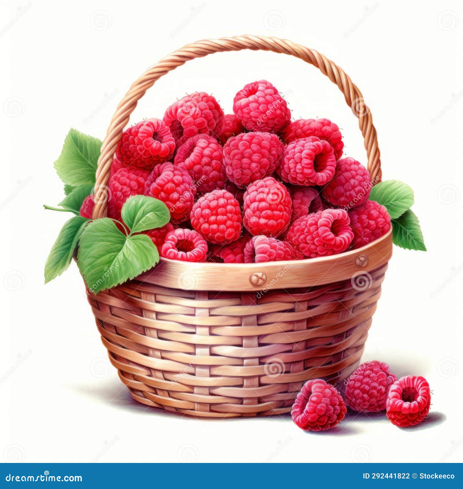 Hyper-realistic Illustration of Beautiful Raspberry Basket Stock ...