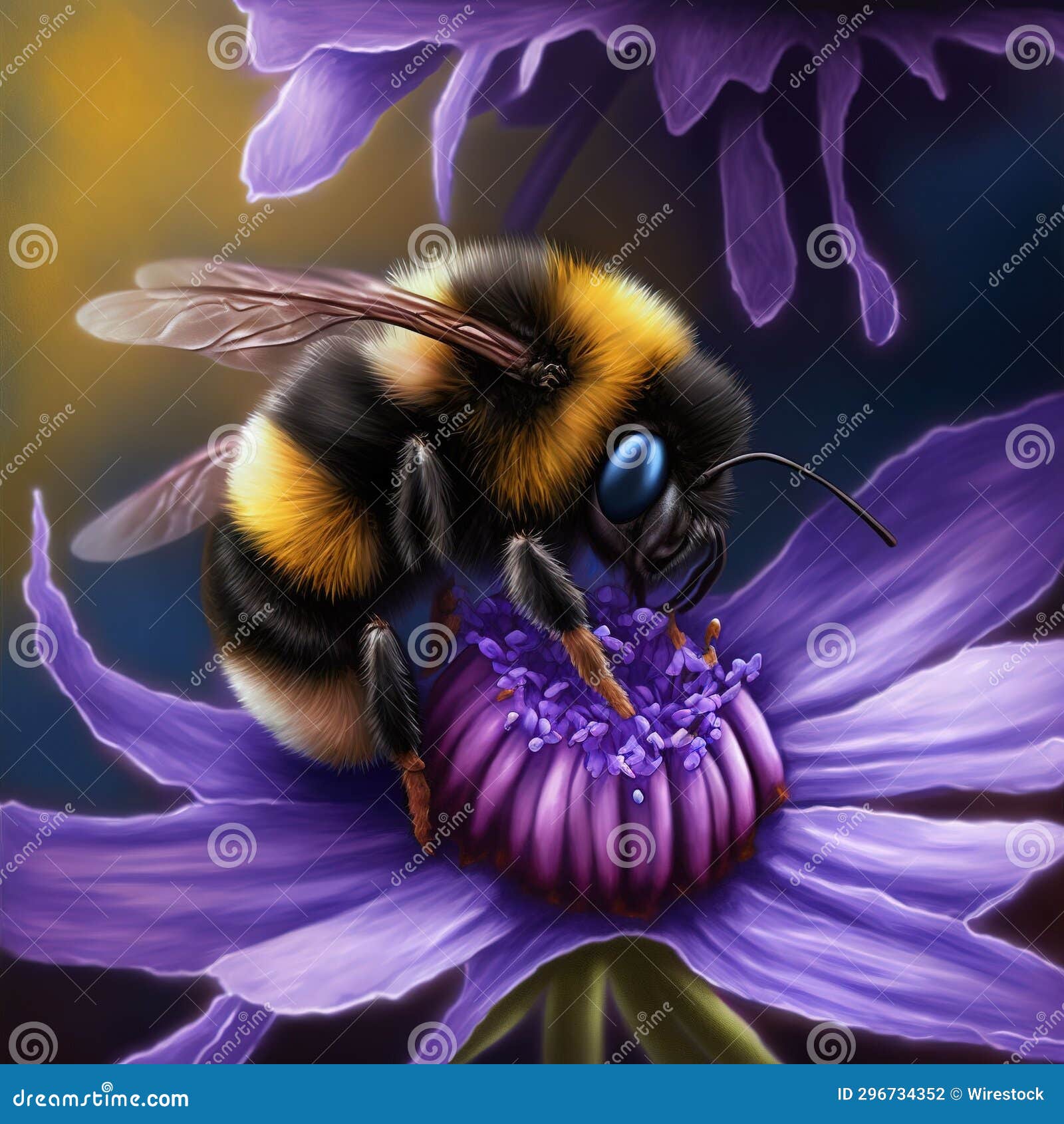 Hyper Realistic Illustration of a Bee on a Purple Flower Stock ...
